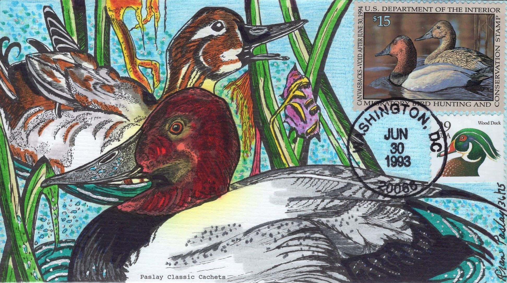 Fran Paslay Hand Painted Combo FDC for the 1993 Federal Duck Stamp ...