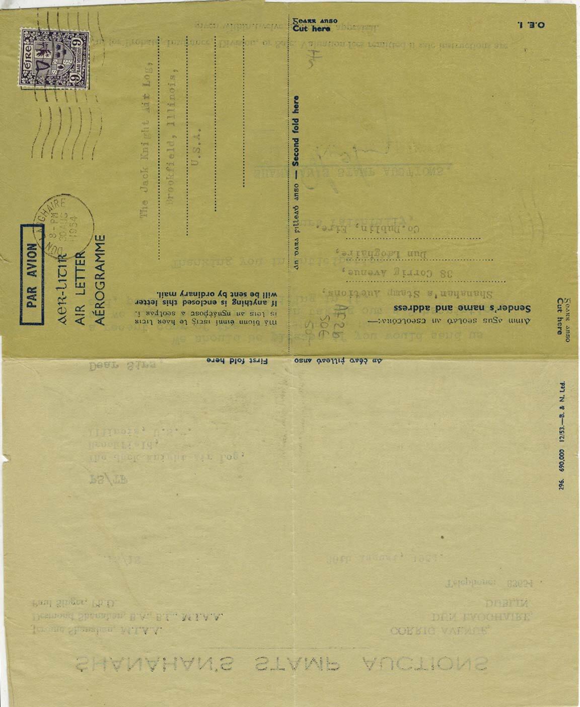 Ireland 9d Coat of Arms Formular Air Letter Jung AF2b 1954 Dun ...