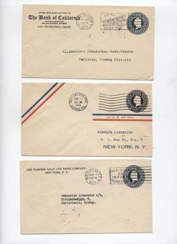 Three 1920s 5 cent circular die envelopes used [y2658] / HipStamp