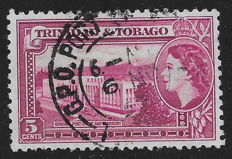 Trinidad & Tobago #76 5c Queen Elizabeth II & Post Office & Treasury ...