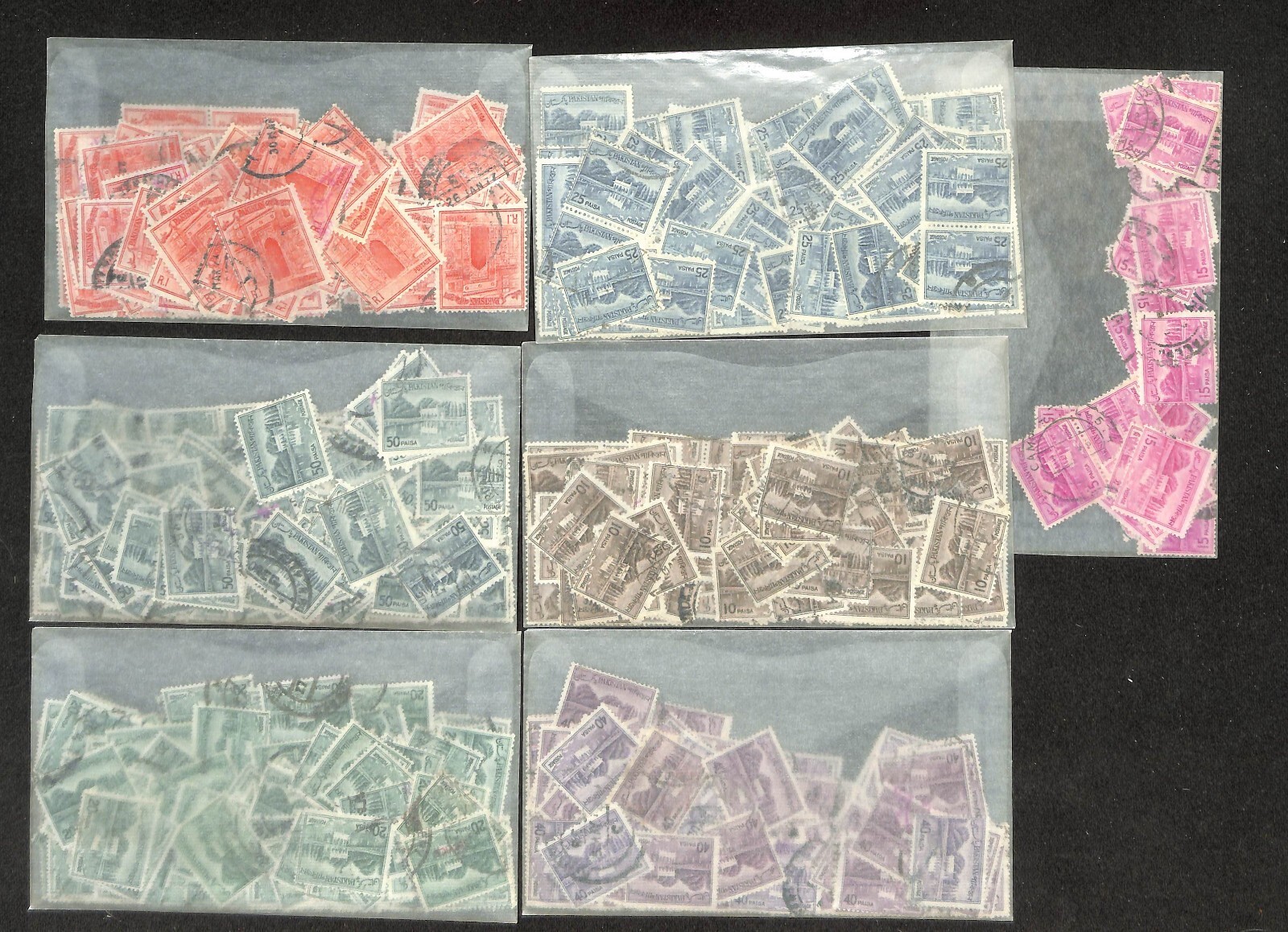 Pakistan Stamp Collection, 15 Glassines Stuffed with stamps, Unchecked ...
