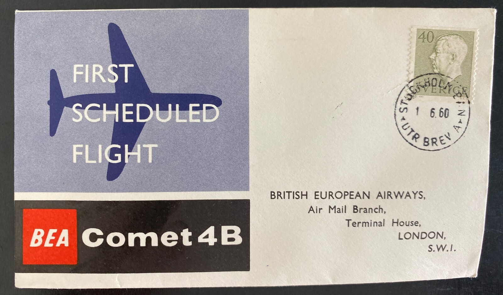 1960 Stockholm Sweden First Flight Cover To London England BEA Comet 4B ...