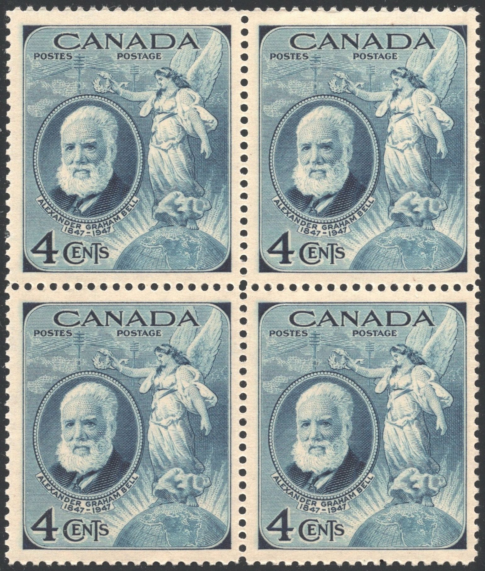 Canada SC#274 4¢ Alexander Graham Bell Block of Four (1947) MNH ...