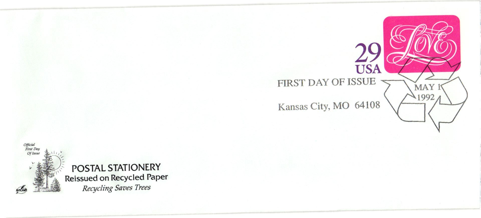 #U621 Love Reissued Stamped Envelope – Artcraft Cachet apf24 | United ...