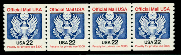United States #O136 Mint nh extremely fine strip of 4 Cat$260 Official ...
