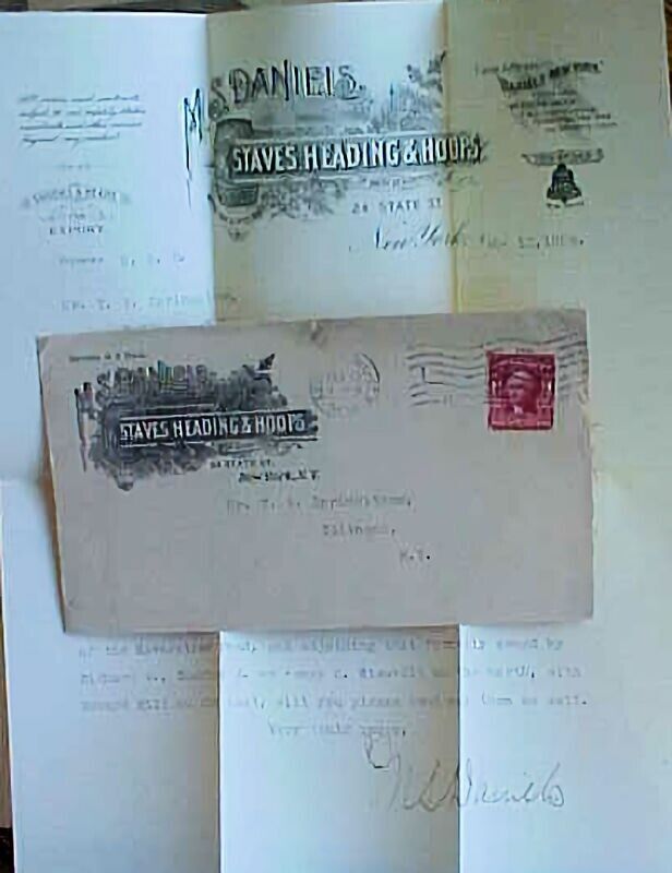US Staves Heading & Hoops With Letter Pictorial AD 1904 M.S Daniels New ...