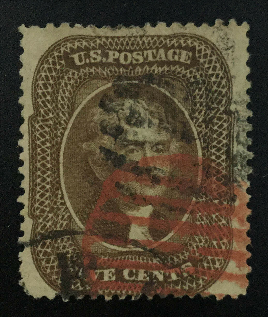 US Stamps #30A Brown Black/RED Grid Used Sound CAT. $375 LOT #72306 ...