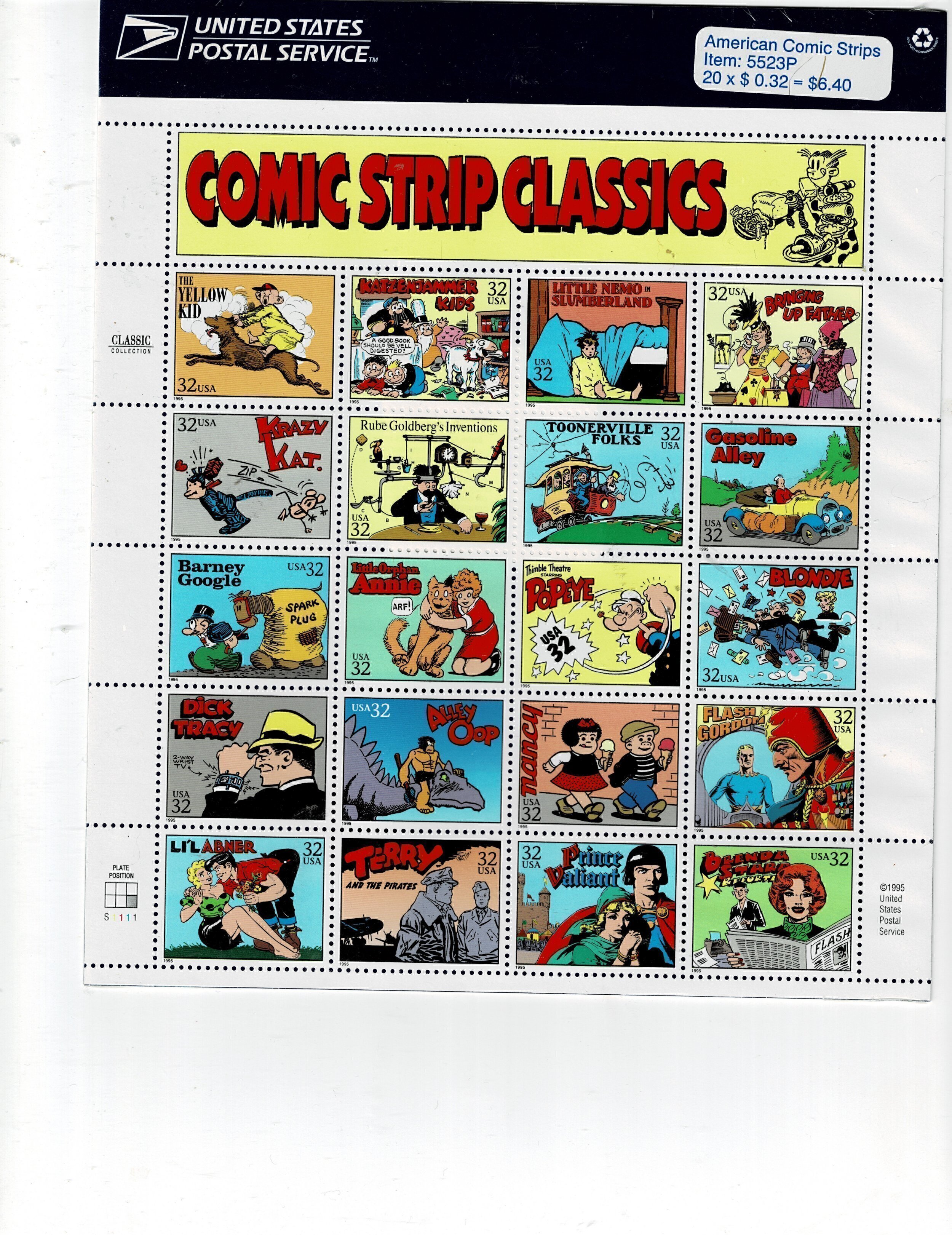 Comic Strip Classic 32c US Postage Sheet #3000 VF MNH | United States ...