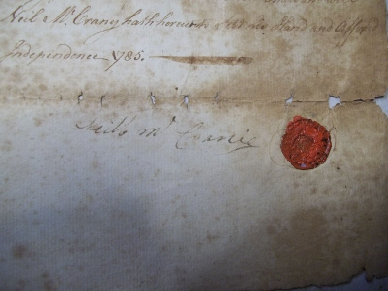 1785 American land deed with Wax stamp rose and hand drawn boarder ...