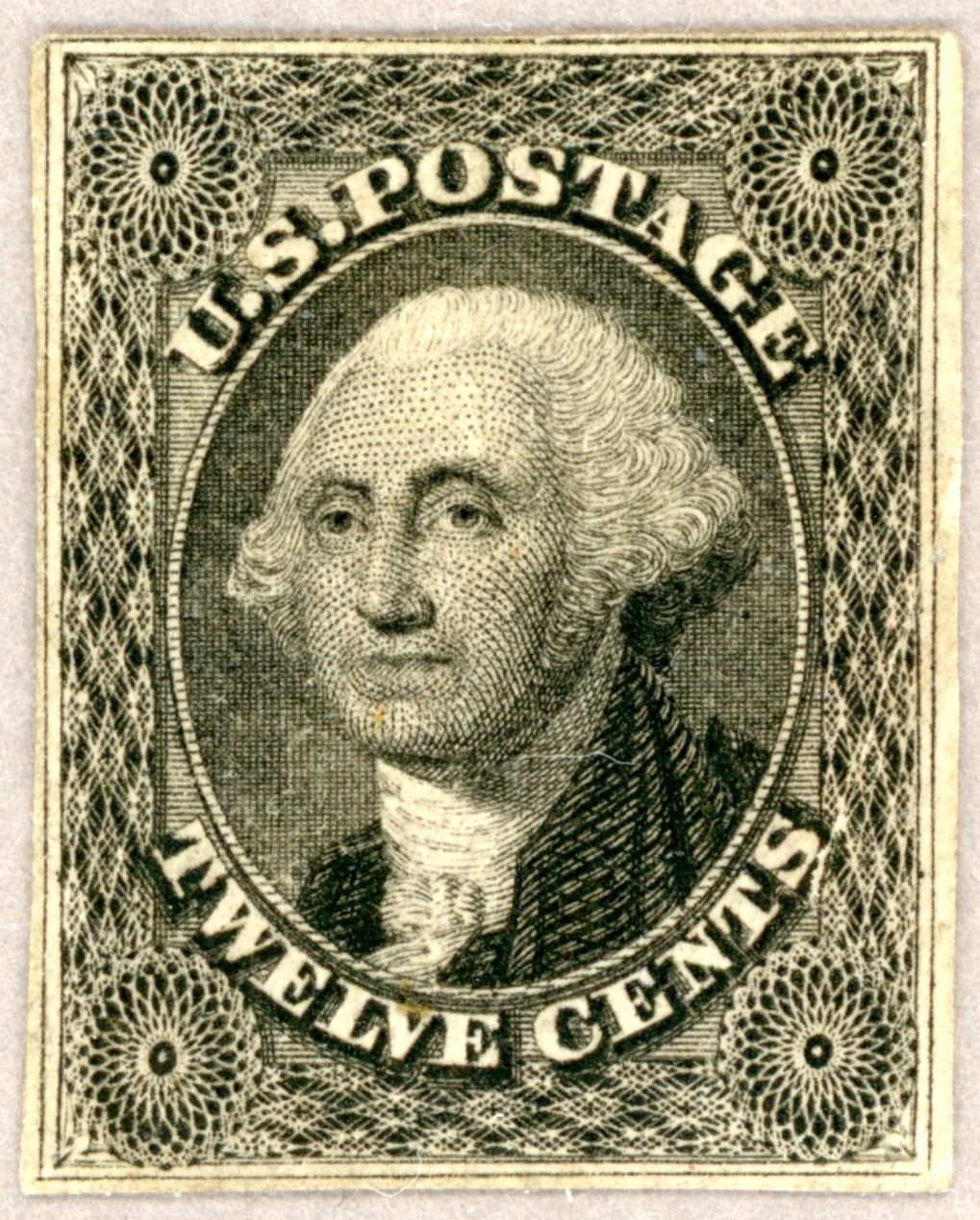 US Scott#17 Unused VF 1857 12c Washington, full frameline, no faults ...
