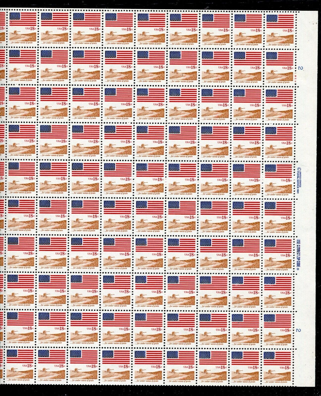 1890 Amber Waves of Grain Sheet of 100 18¢ Stamps MNH | United States ...