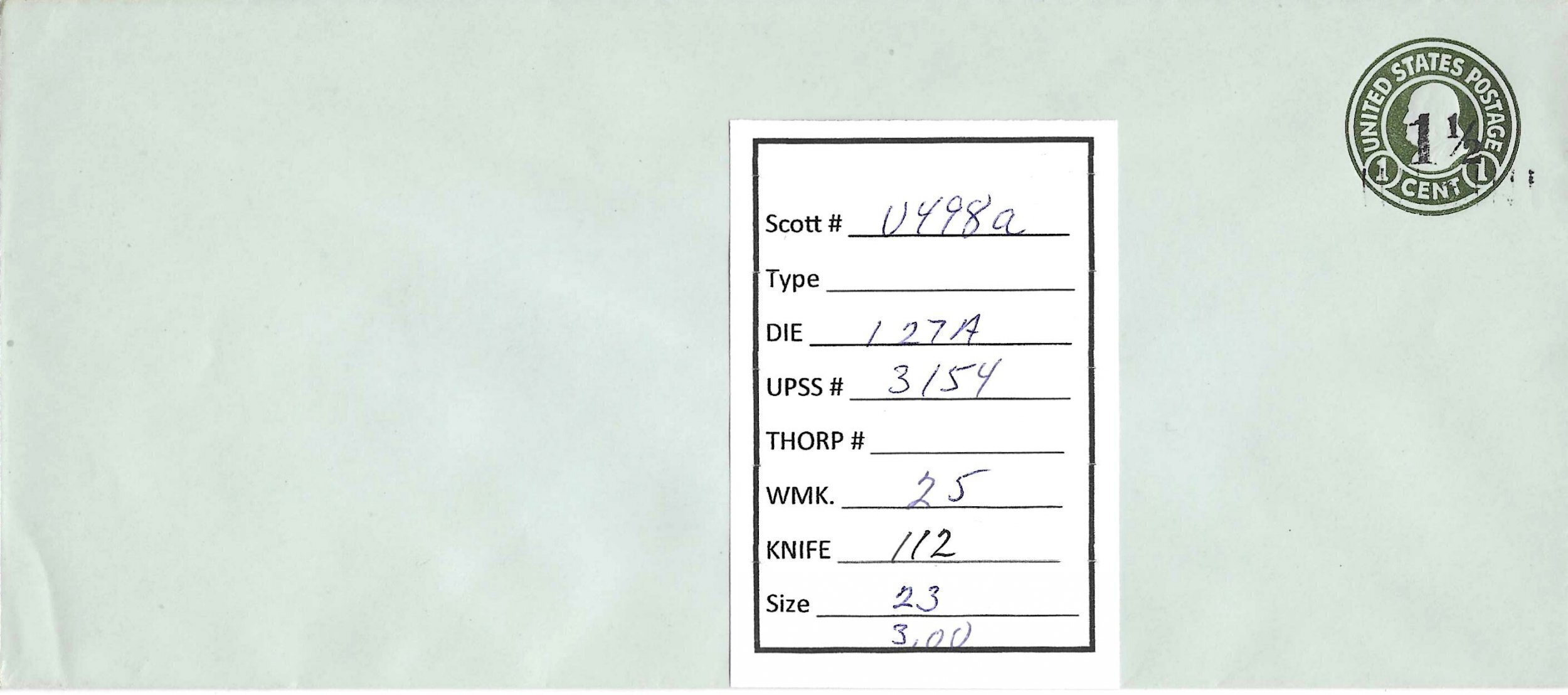 Scott# U498a Die 127 UPSS#3154 US envelope. | United States, Postal ...