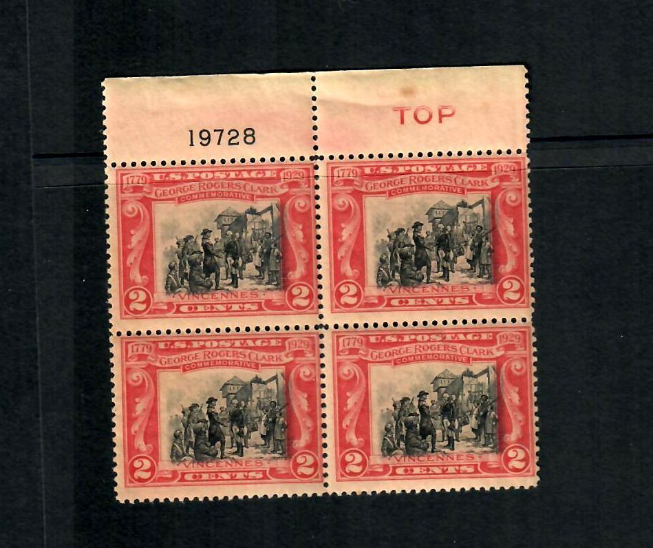 US1ka S.C.# 651 Block of 4 Plate #19728 & TOP red, "Frame Shift" M.H ...