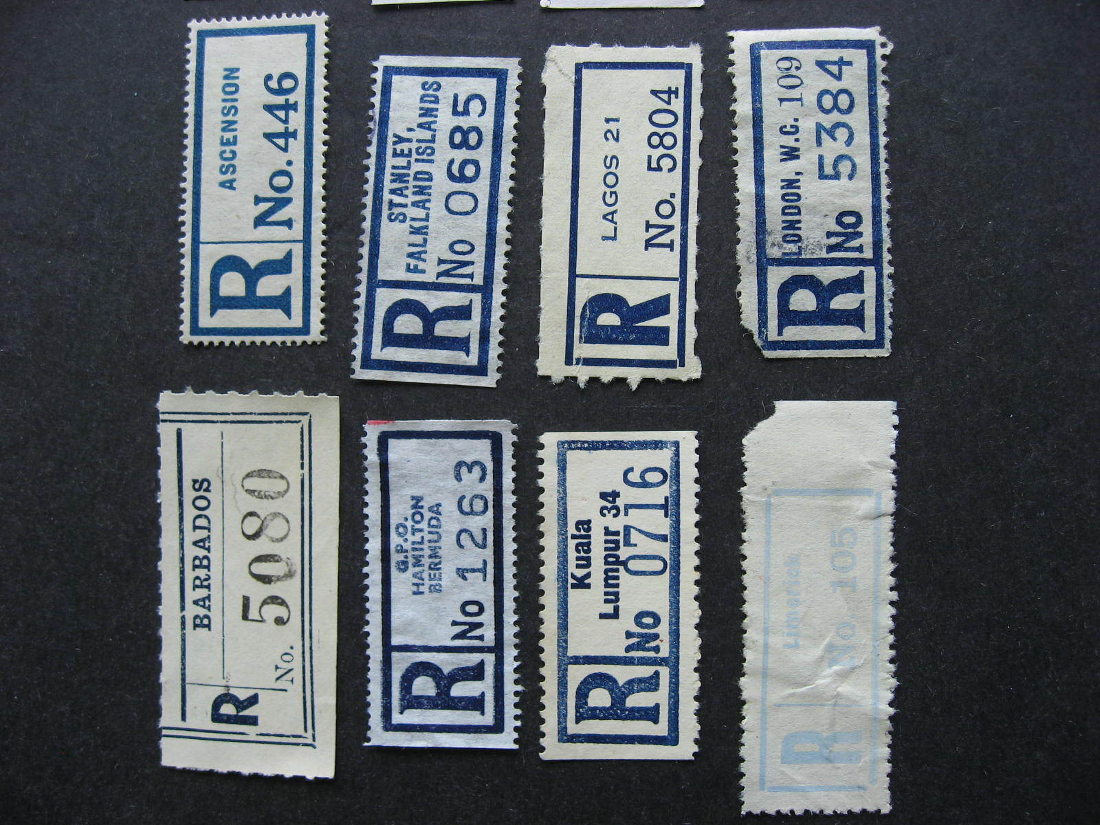 Registered Registration labels 15 different U with Commonwealth, etc ...