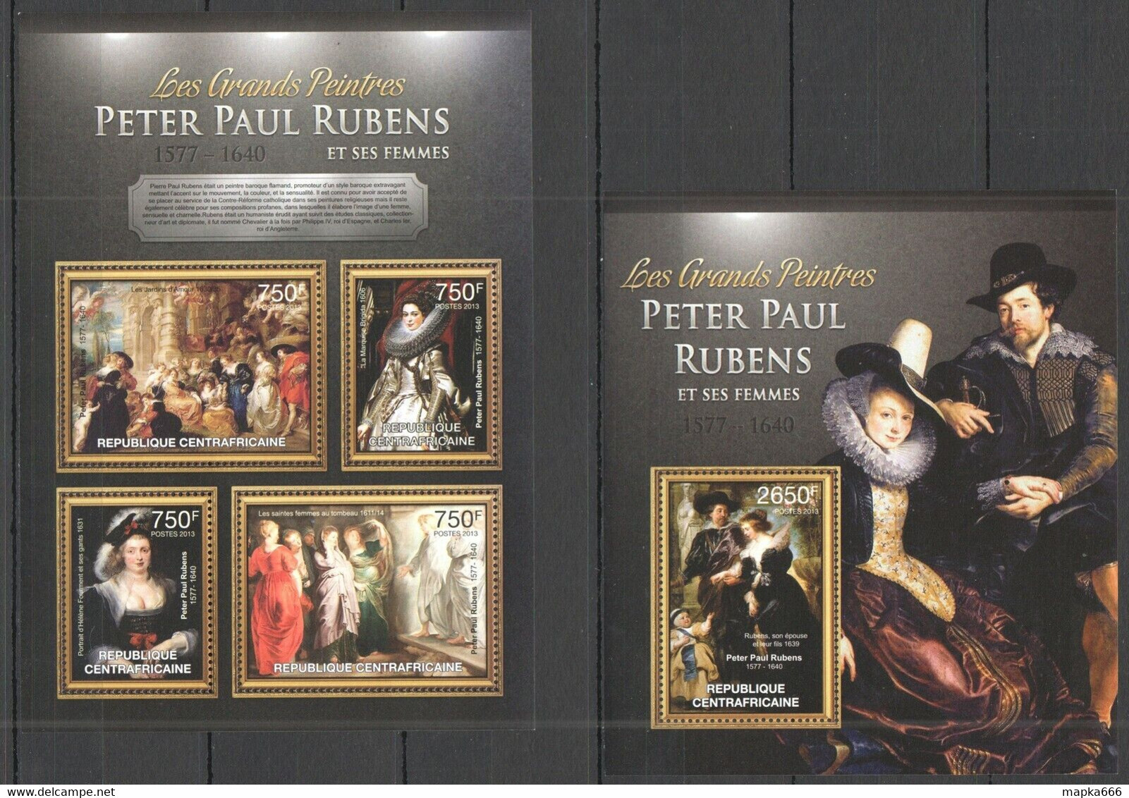 2013 Central Africa Art Famous Paintings Peter Paul Rubens 1+1 ** Ca659 ...