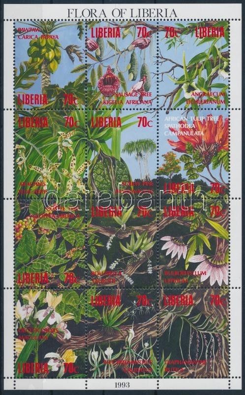 Liberia stamp Flowers, Orchids full sheet MNH 1993 Mi 1552-1563 ...