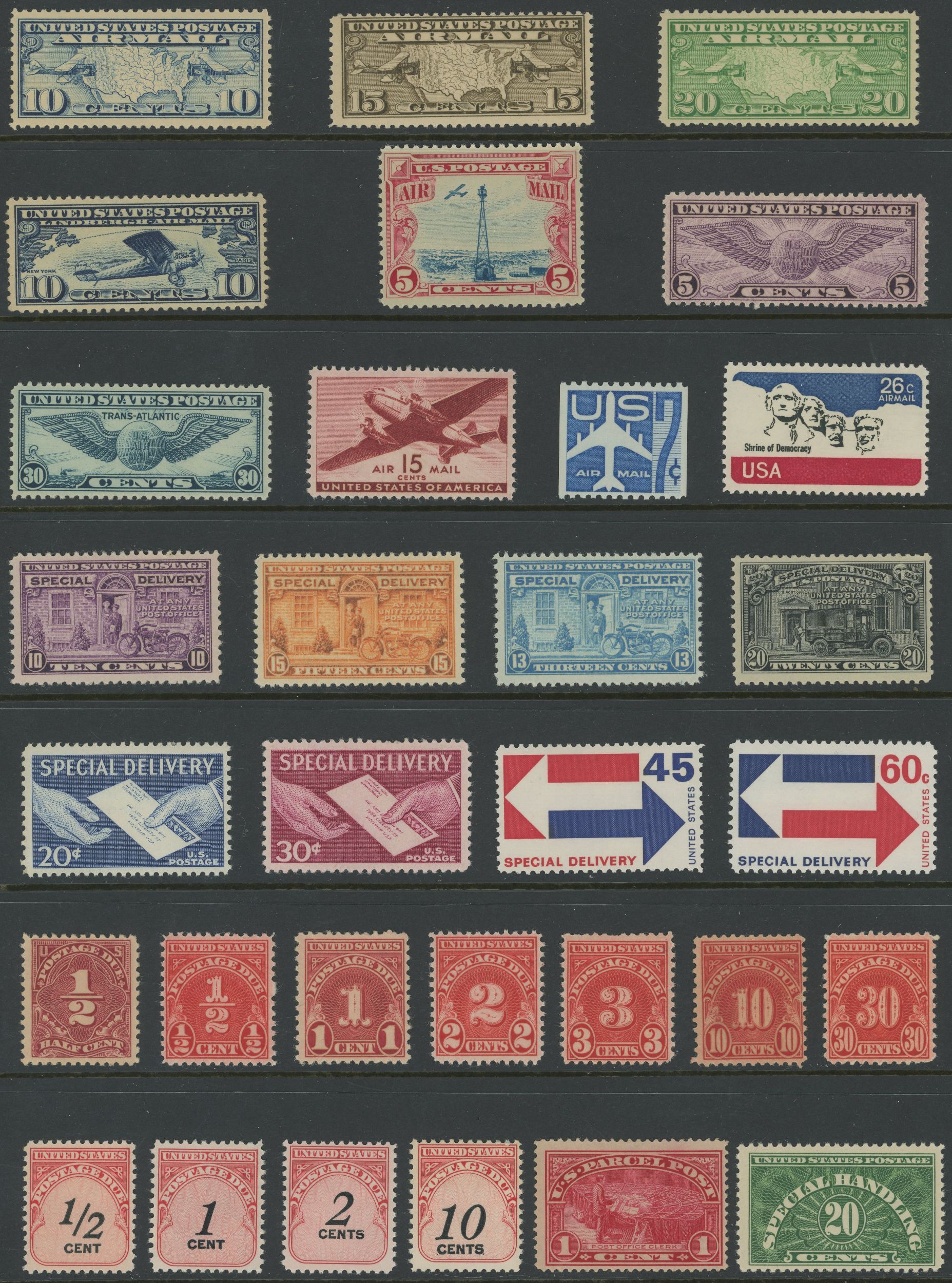 USA Page of Unused Back of Book stamps - 31 different - all mint hinged ...