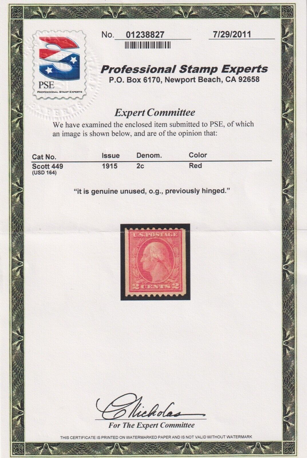 449 F-VF OG with PSE cert sound lightly hinged nice color ! see pic ...