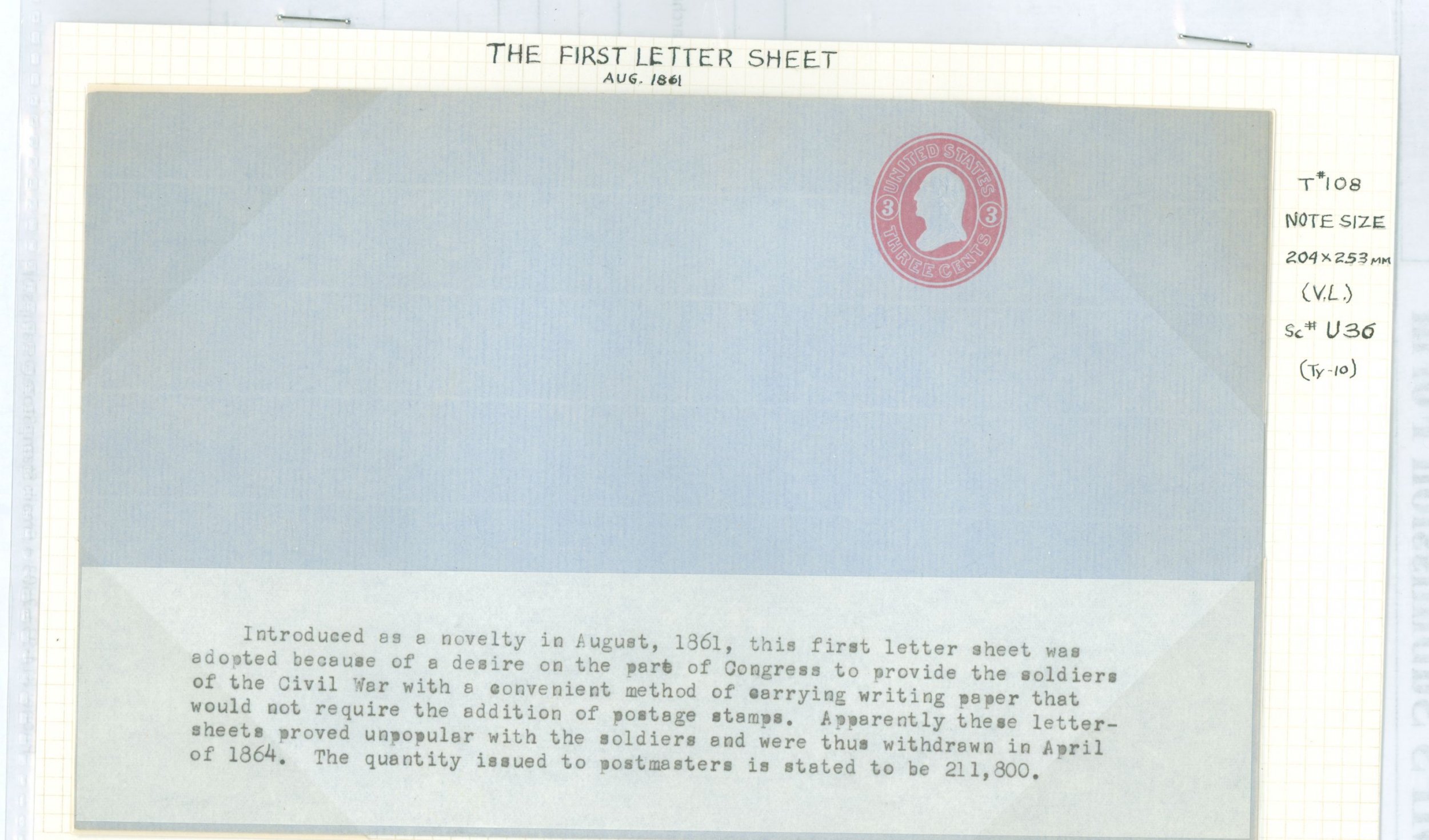 US U36 Intact entire offered on champagne exhibit page with write up as ...