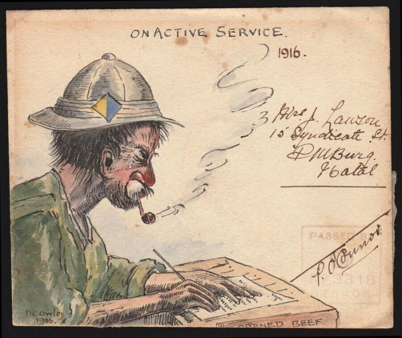 SOUTH AFRICA 1916 WWI East Africa Campaign 'On Active Service' censor ...