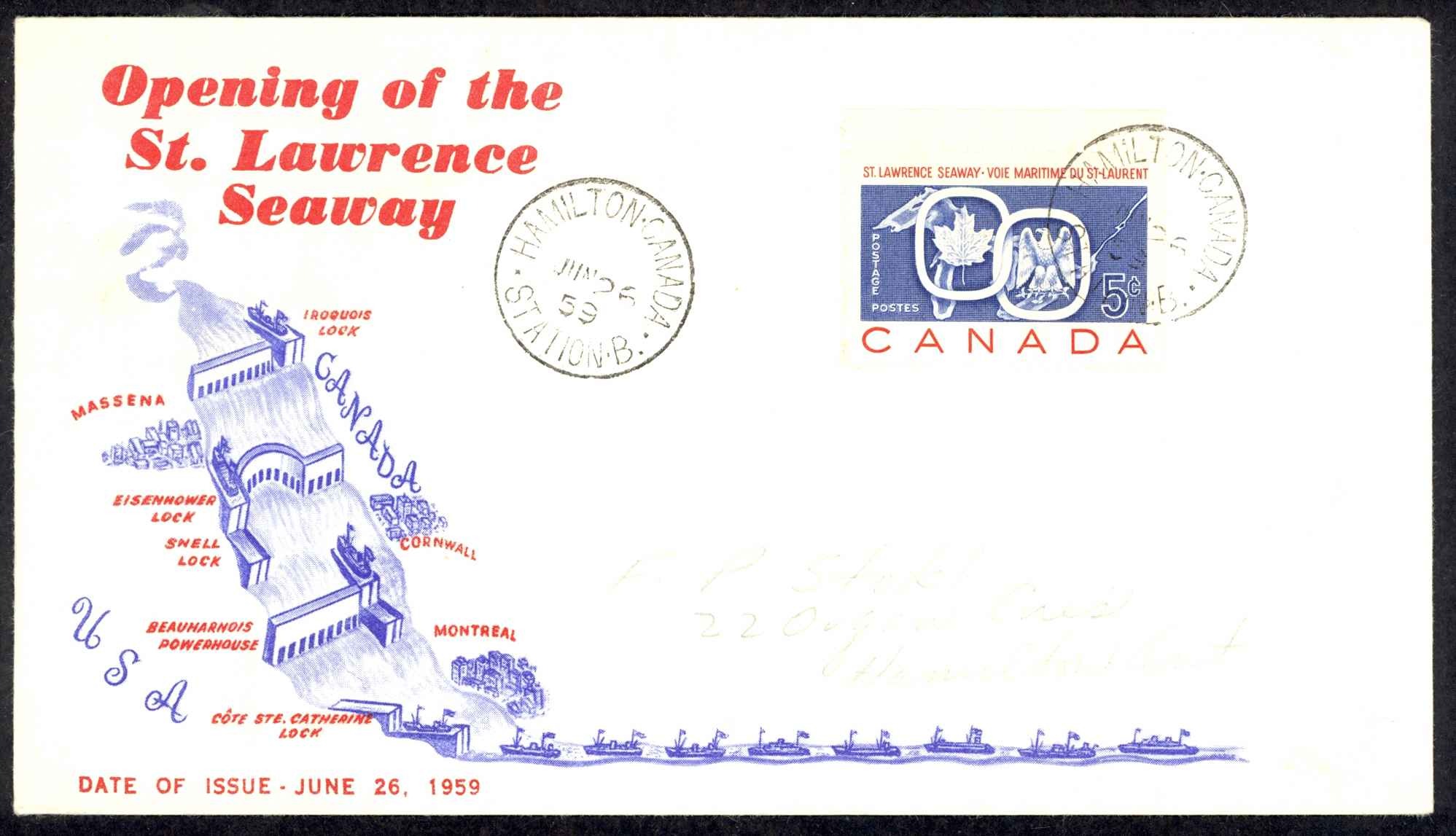 Canada Sc# 387 (cachet) FDC (c) 1959 6.26 St. Lawrence Seaway | Canada ...