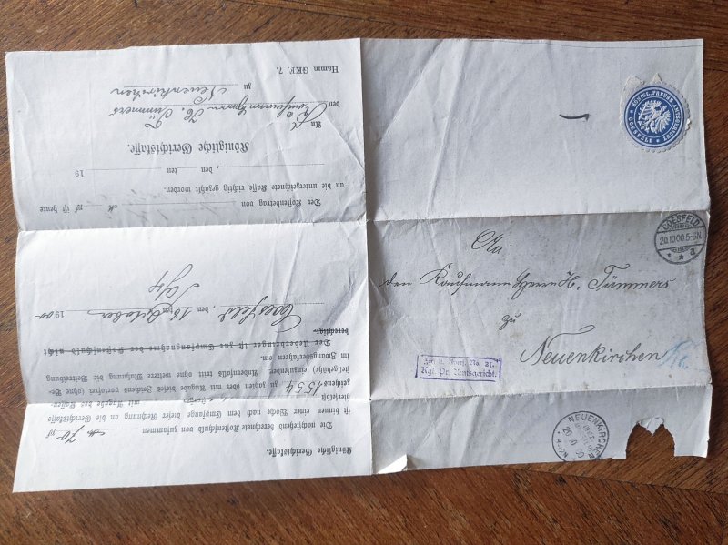Letter from Regional Court Coesfeld 1900 seald with seald stamp ...
