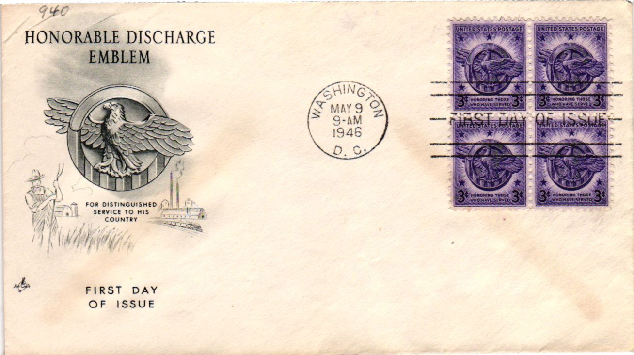 #940 Veterans Discharge - Artcraft Cachet SC22 | United States, General ...