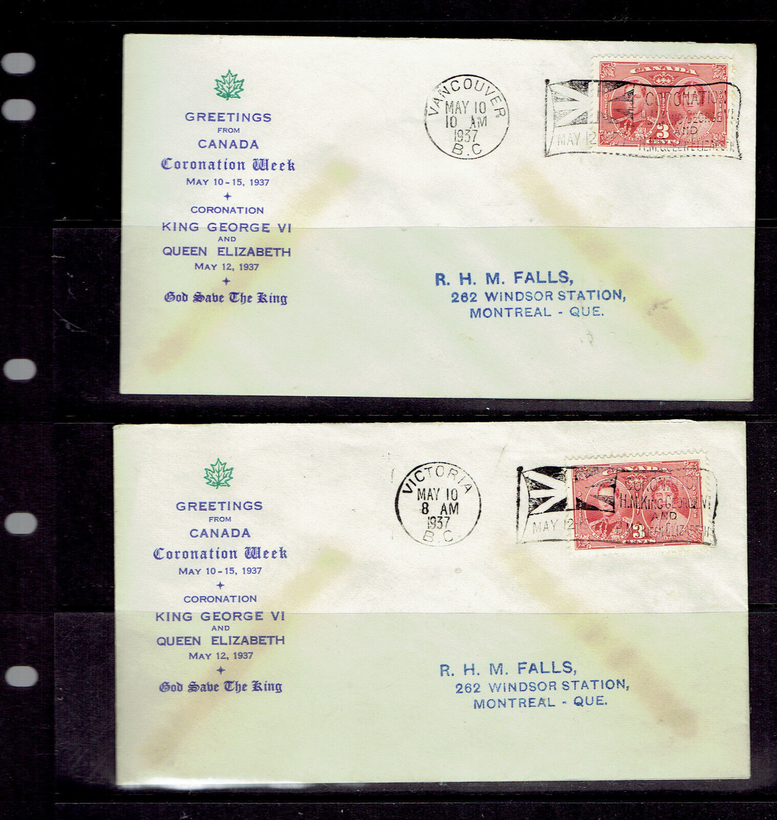 CANADA 1937 covers (20) Coronation different + letters CPR letterhead ...