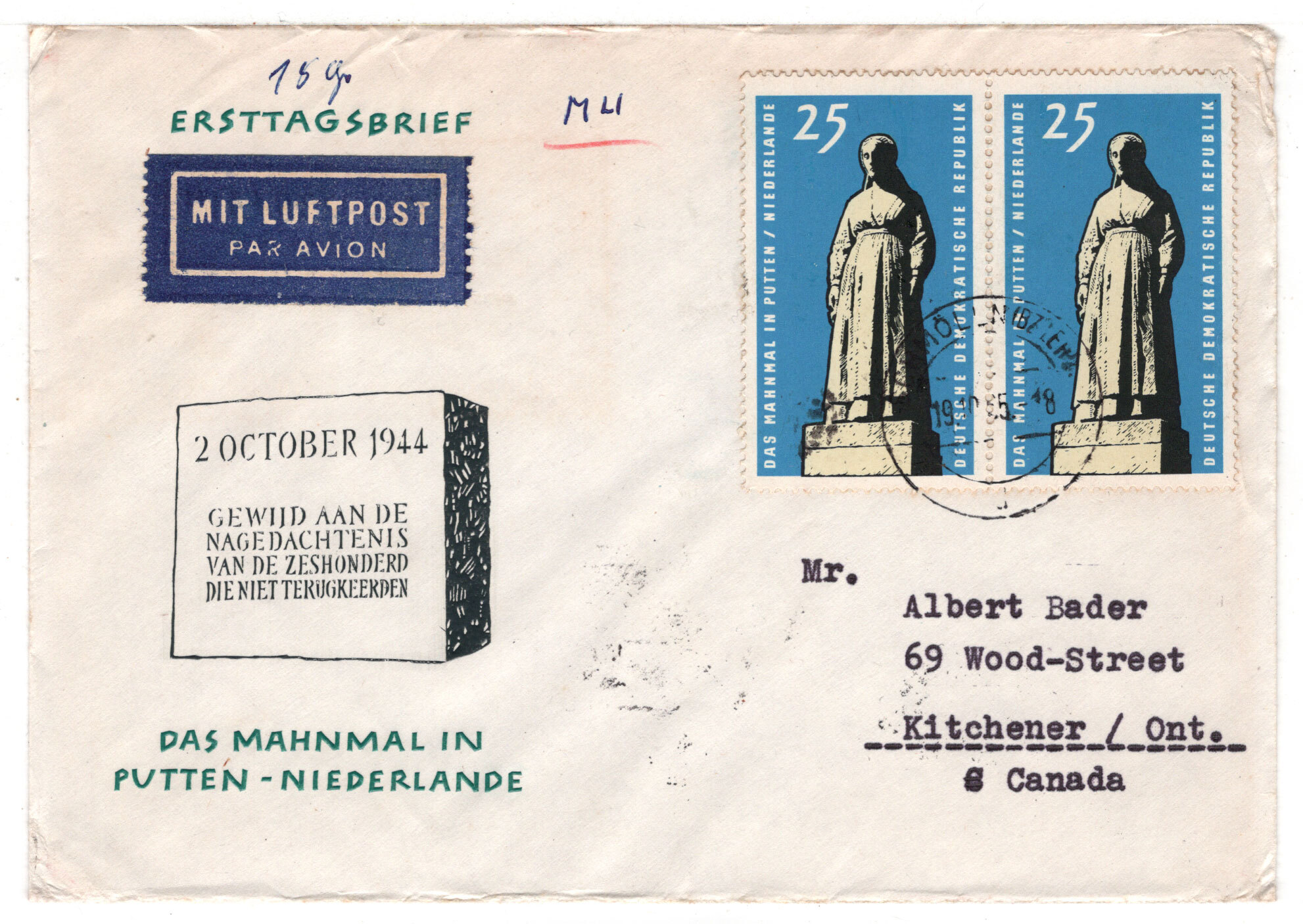 German Democratic Republic - FDC - Memorial Monument Putten - # 795 ...