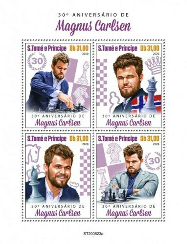St Thomas - 2020 Chess Grandmaster Magnus Carlsen - 4 Stamp Sheet ...