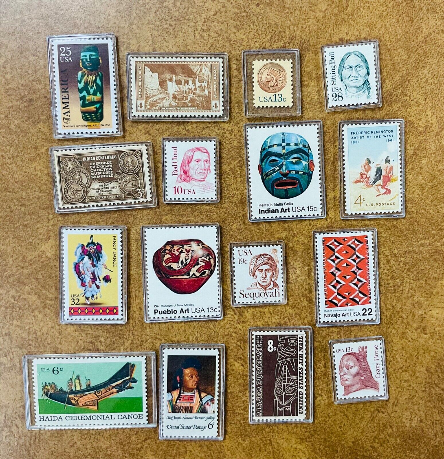 16 different Indian , Native American, mint US stamps. 1934-1997 ...