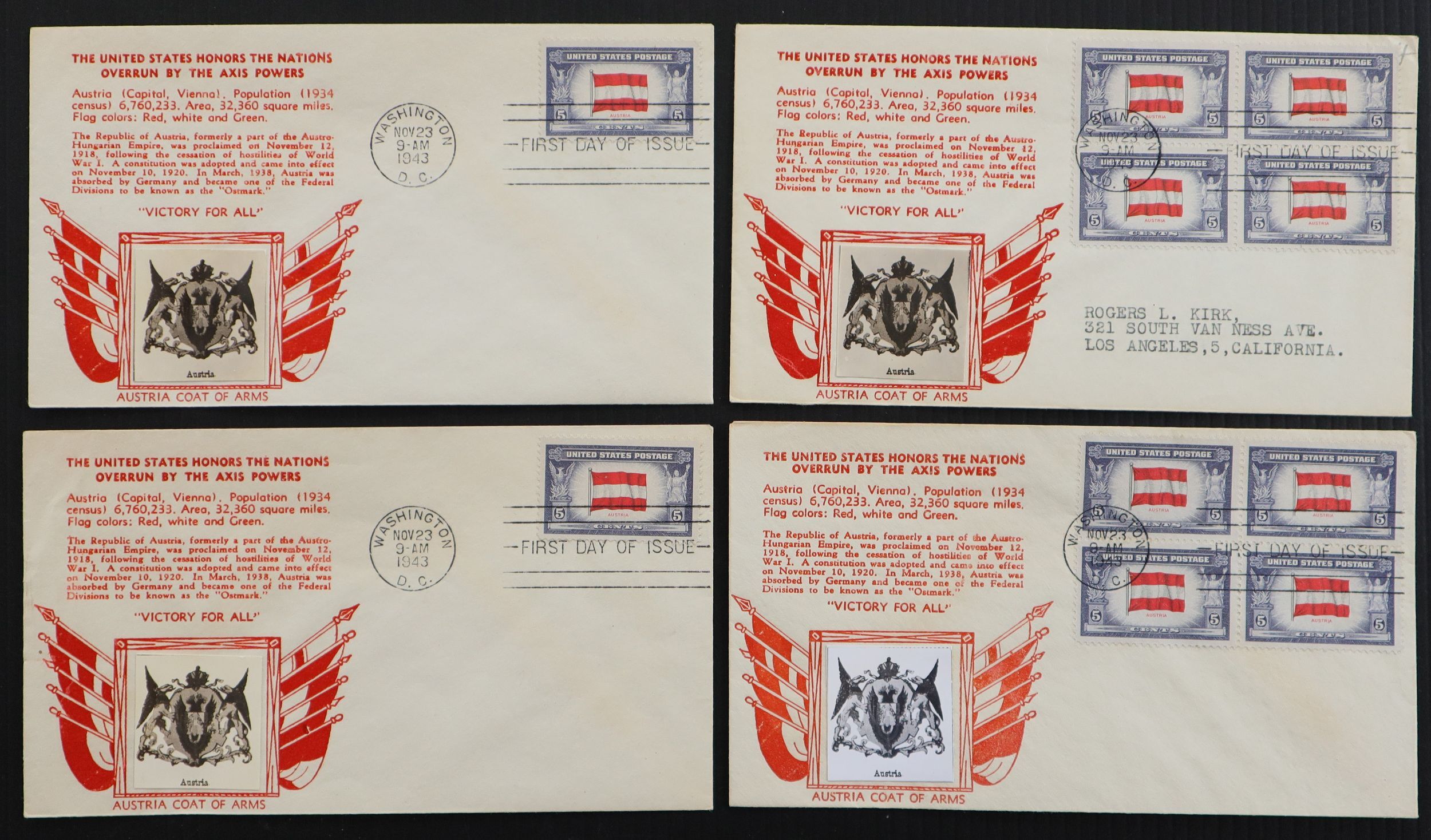 U.S. Used Stamp #910 - 919 5c Overrun Nations Crosby First Day Covers ...