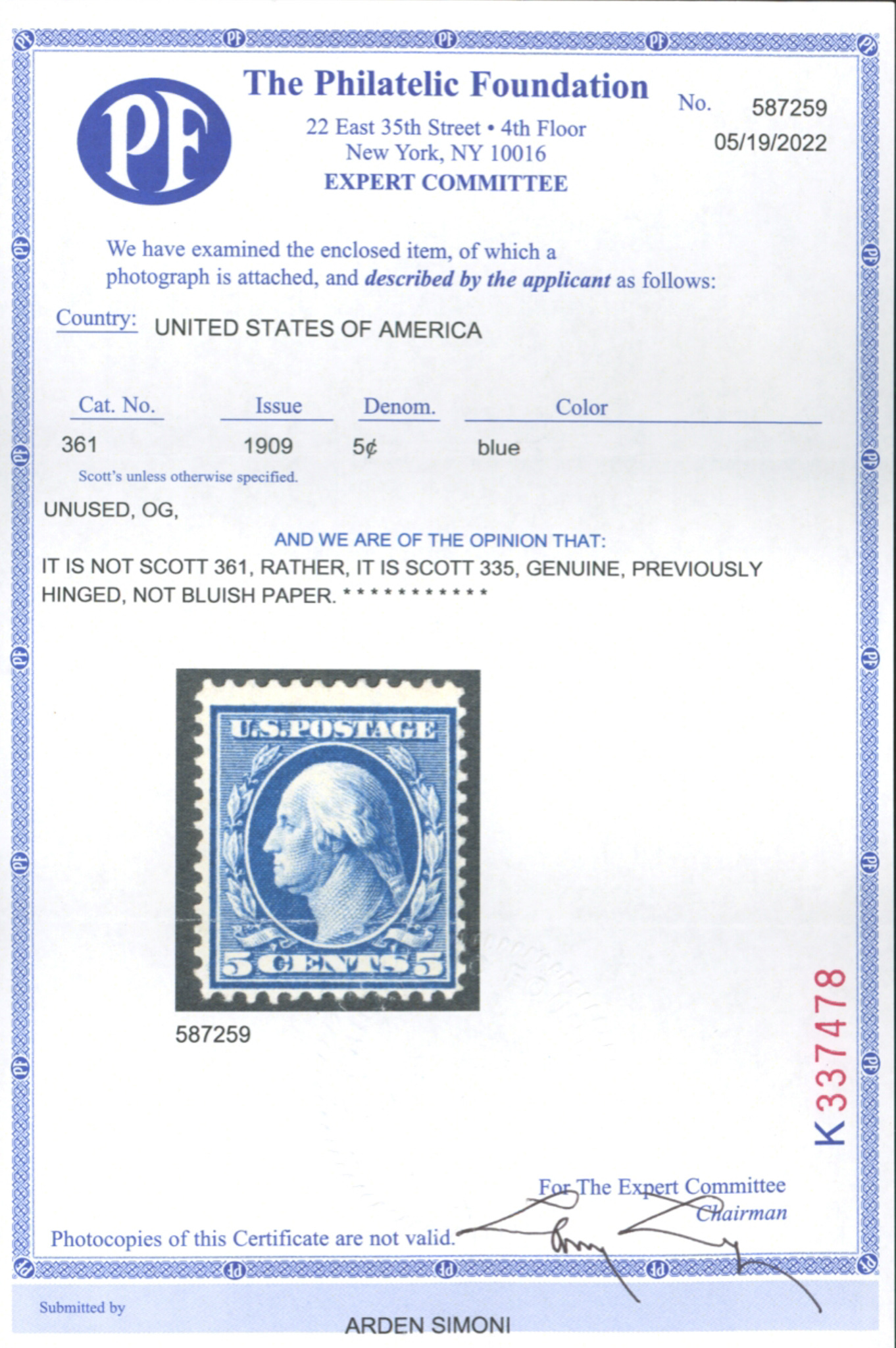 U.S. #335 Mint With PF Cert | United States, General Issue Stamp / HipStamp