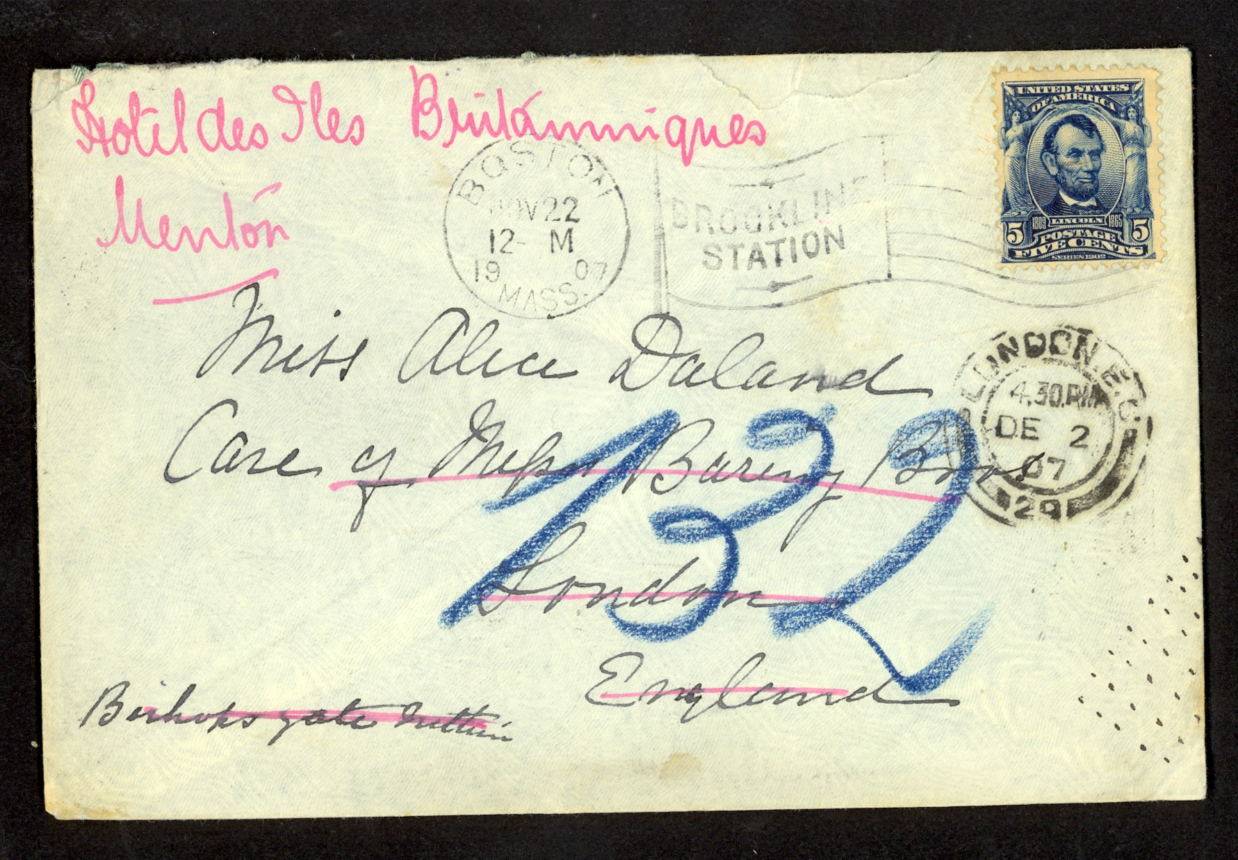 GREAT BRITAIN FORWARDING AGENT 1907 USA Cover BARING BROTHERS / HipStamp