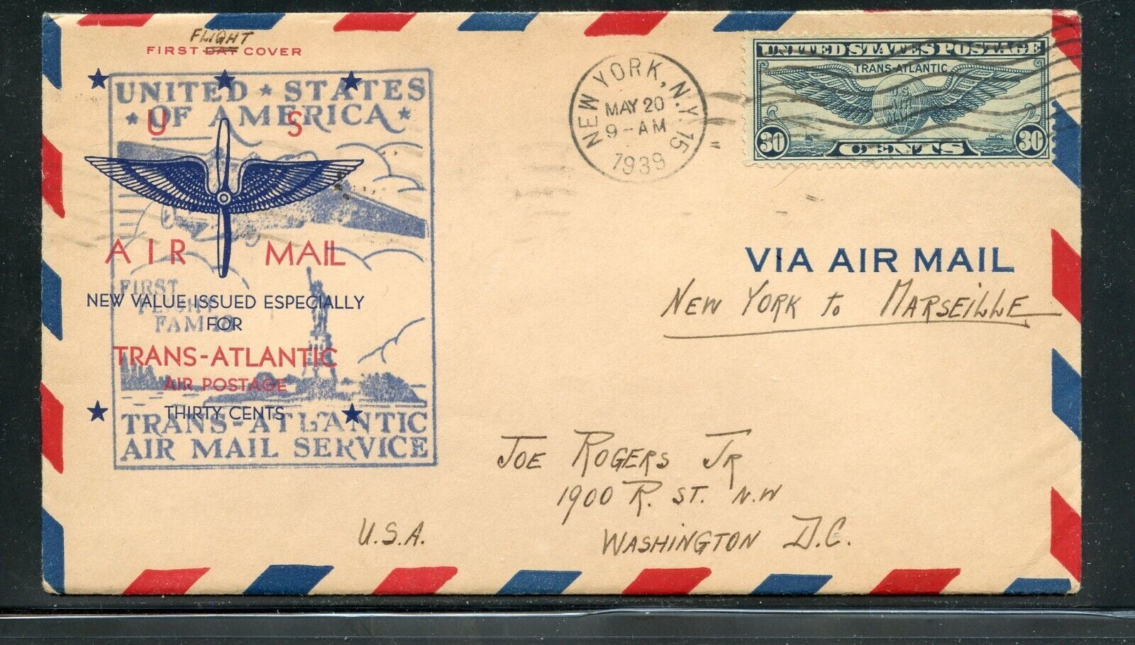 United States First Flight Cover NY to Marseilles MAY 20, 1939 | United ...