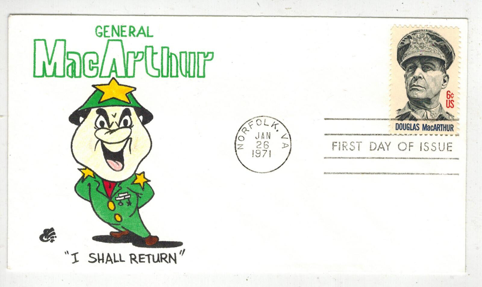 1971 Honoring General Douglas Macarthur 1424 FDC Ellis Animated Cartoon ...
