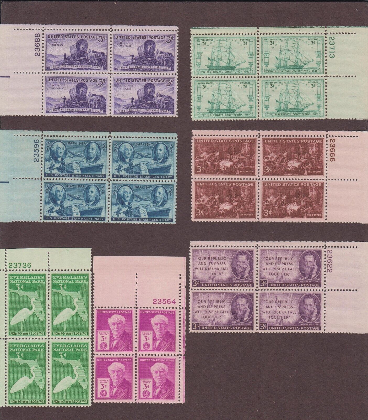 US, 945-952, Complete Year 1947, MNH VF Plate Blocks, 1940'S, Mint NH ...
