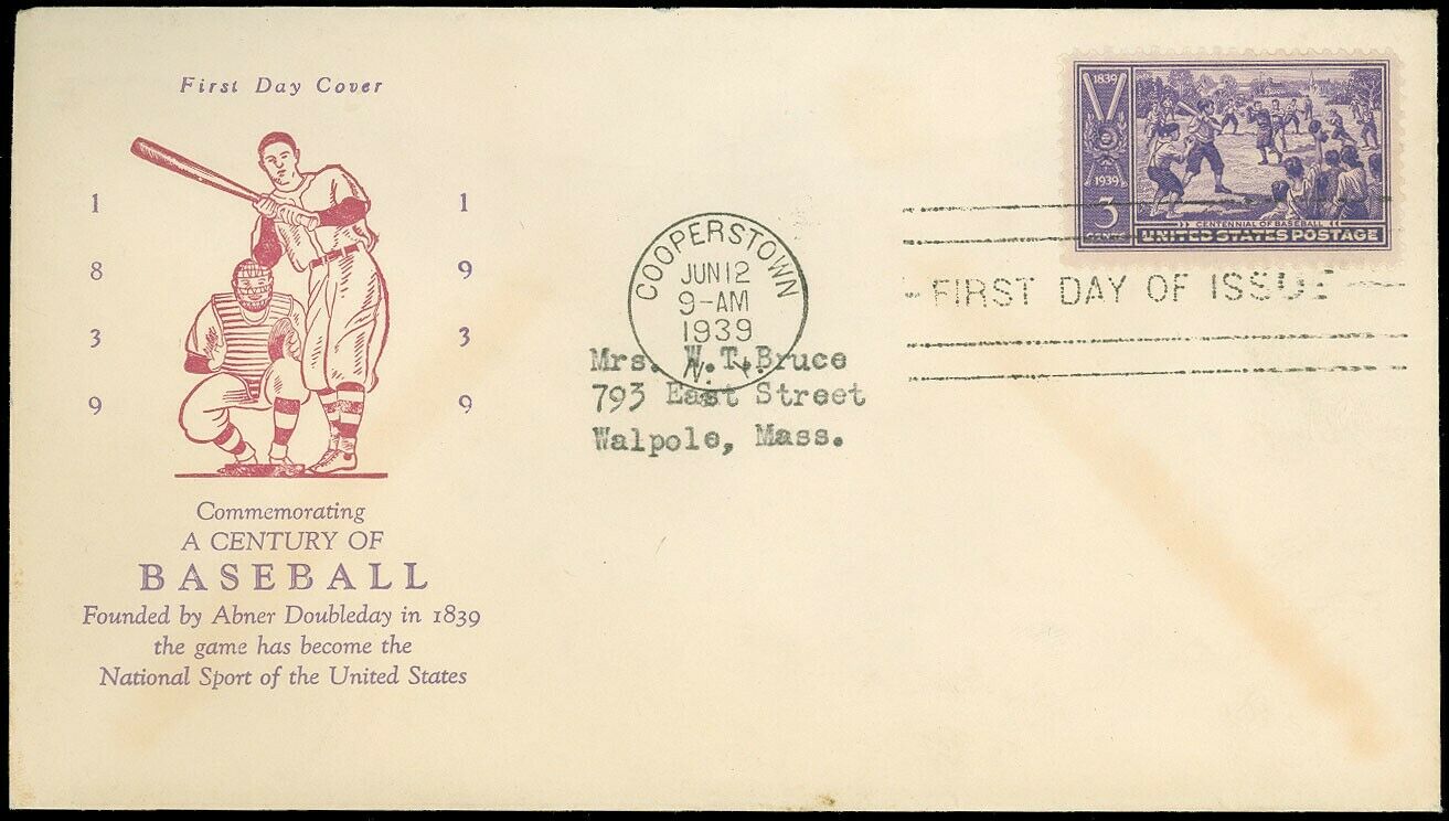 1939 Baseball Centennial 1839-1939 Batter Cachet, Cooperstown Cancel ...