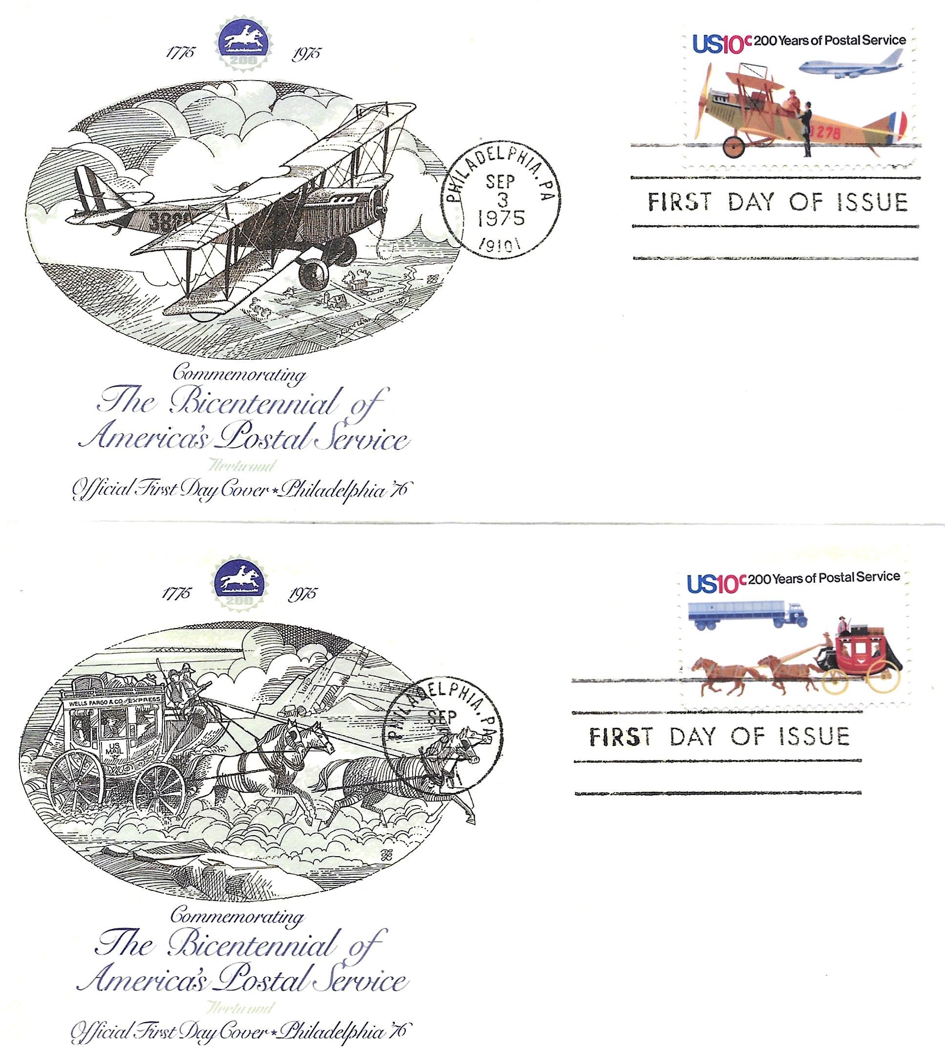 1975 FDC, #1573-1575, 10c 200 Years of Postal Service, Fleetwood (4 ...
