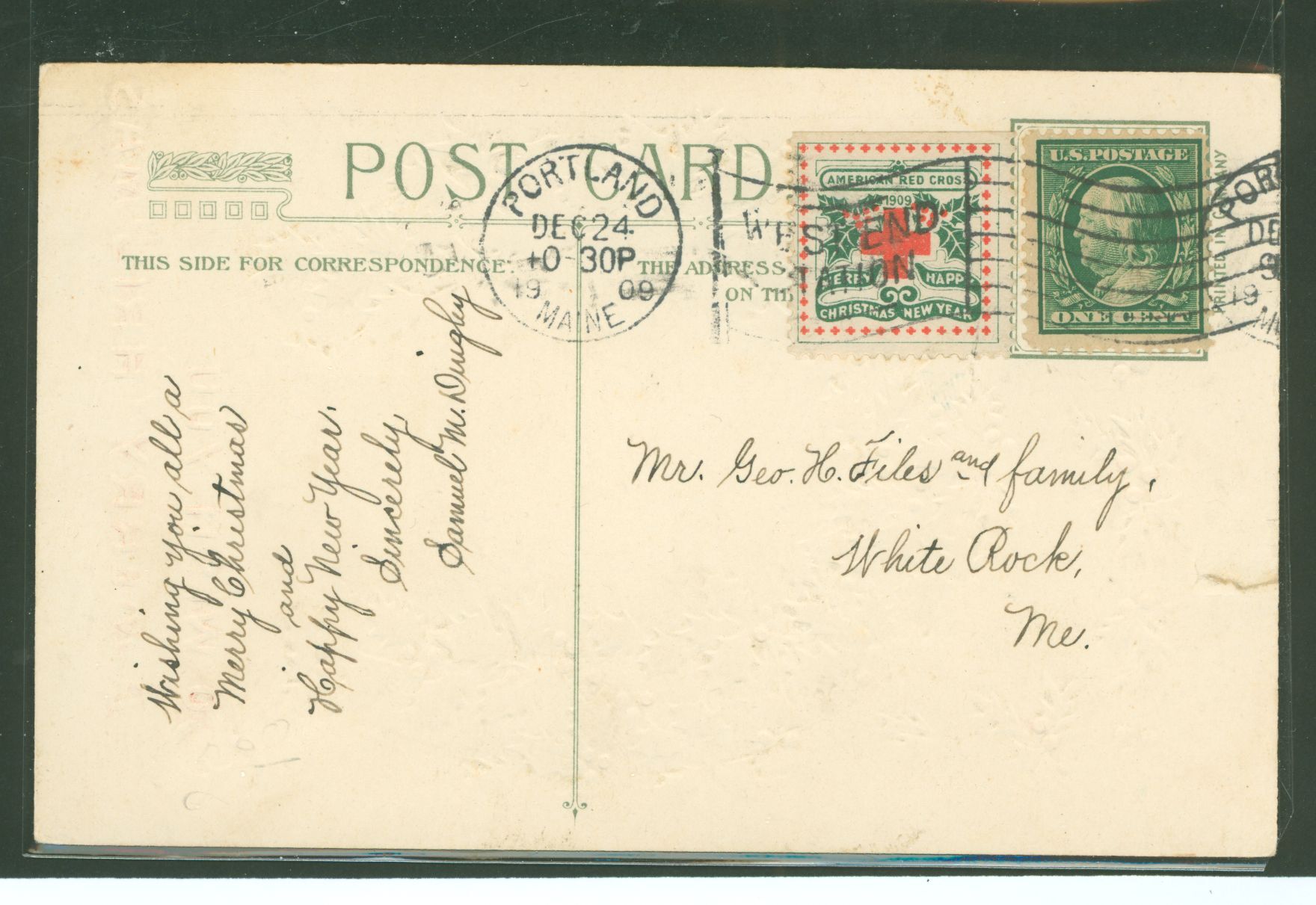 US 331/WX5 1909 Christmas Seal tied on Holiday Postcard (Postal ...