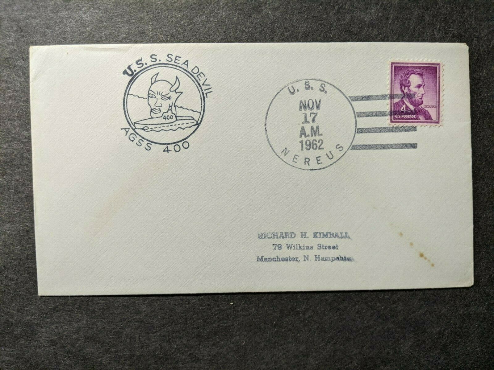 Submarine USS SEA DEVIL SS-400 Naval Cover 1962 Cachet USS NEREUS ...