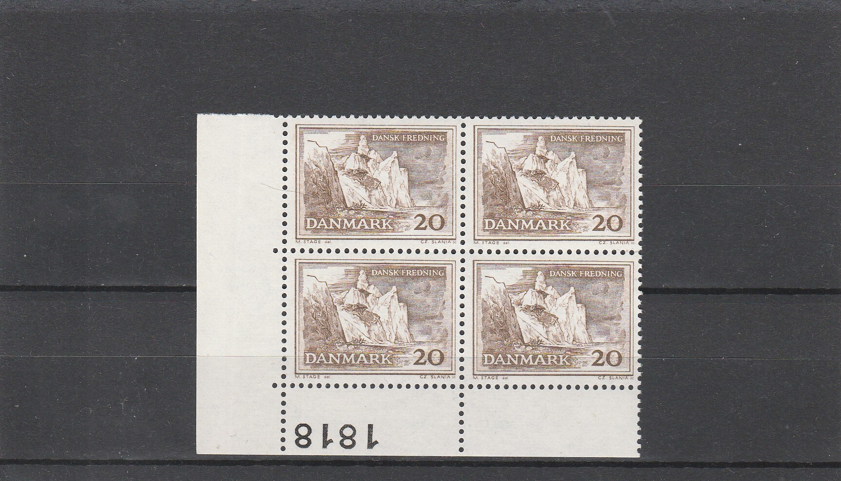 Denmark Scott# 405 MNH Plate Block of 4 (1962 Cliffs on Moen Island ...