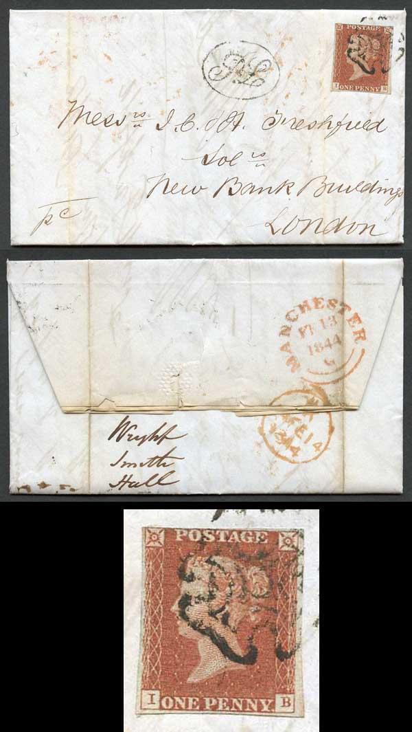 1841 Penny Red (IB) Plate 34 Close to large margins Script PL (paid ...