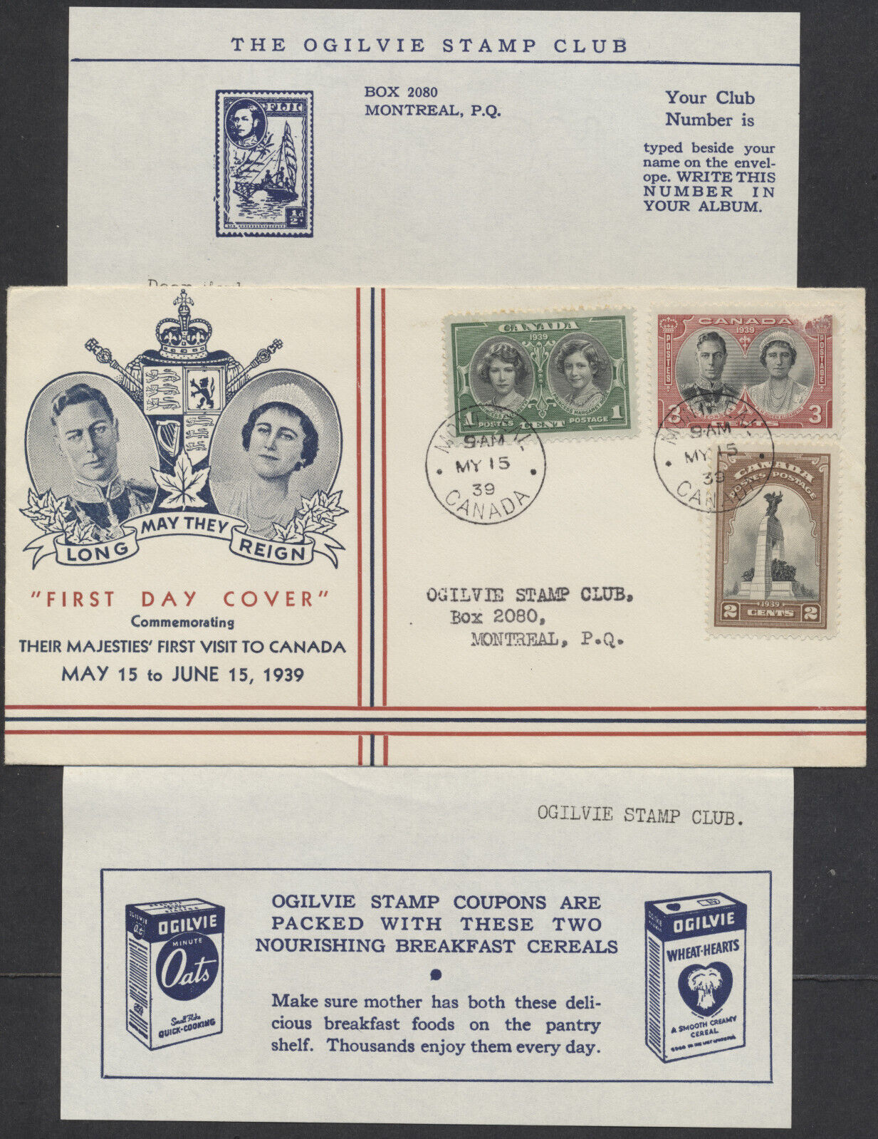 1939 #246-248 Royal Visit FDC Unusual Cachet With Ogilvie Stamp Club ...