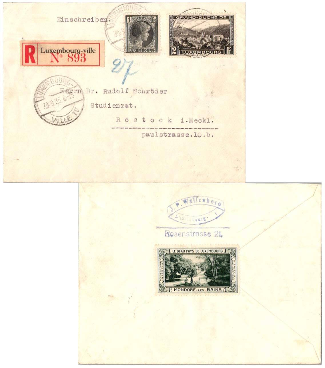 Luxembourg 1F Grand Duchess Charlotte and 2F View of Clervaux 1935 ...