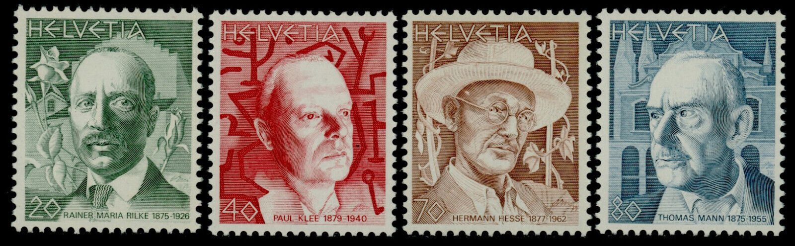 Switzerland 667-70 MNH Famous People, Rainer Rilke, Hermann Hesee, Paul ...