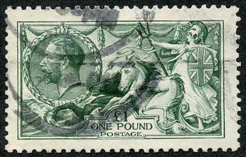 SG402 One Pound Green (creased) Waterlow Seahorse Cat 1400 pounds ...