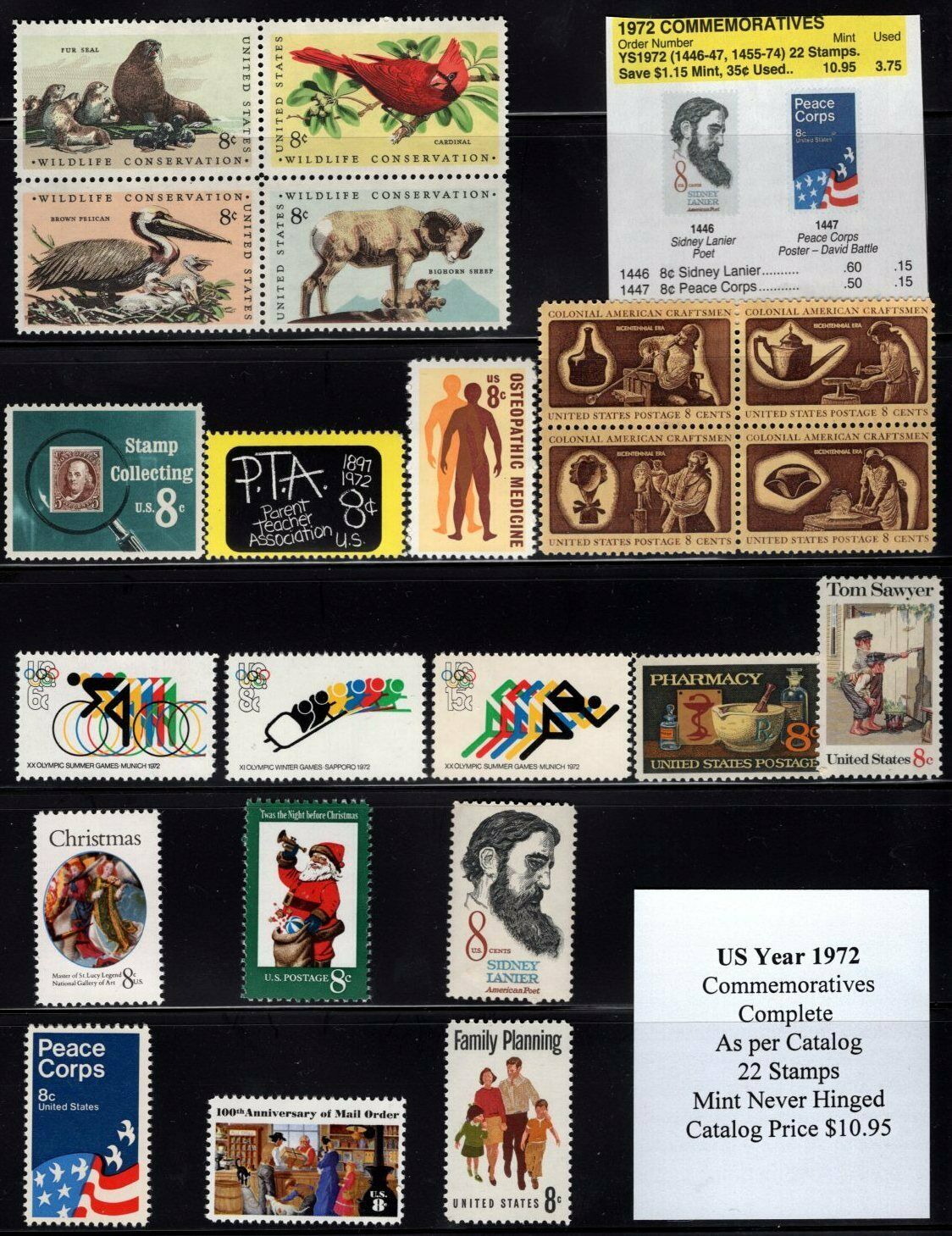 US 1972 Year Set, Complete Commemoratives, Mint Never Hinged, See other ...