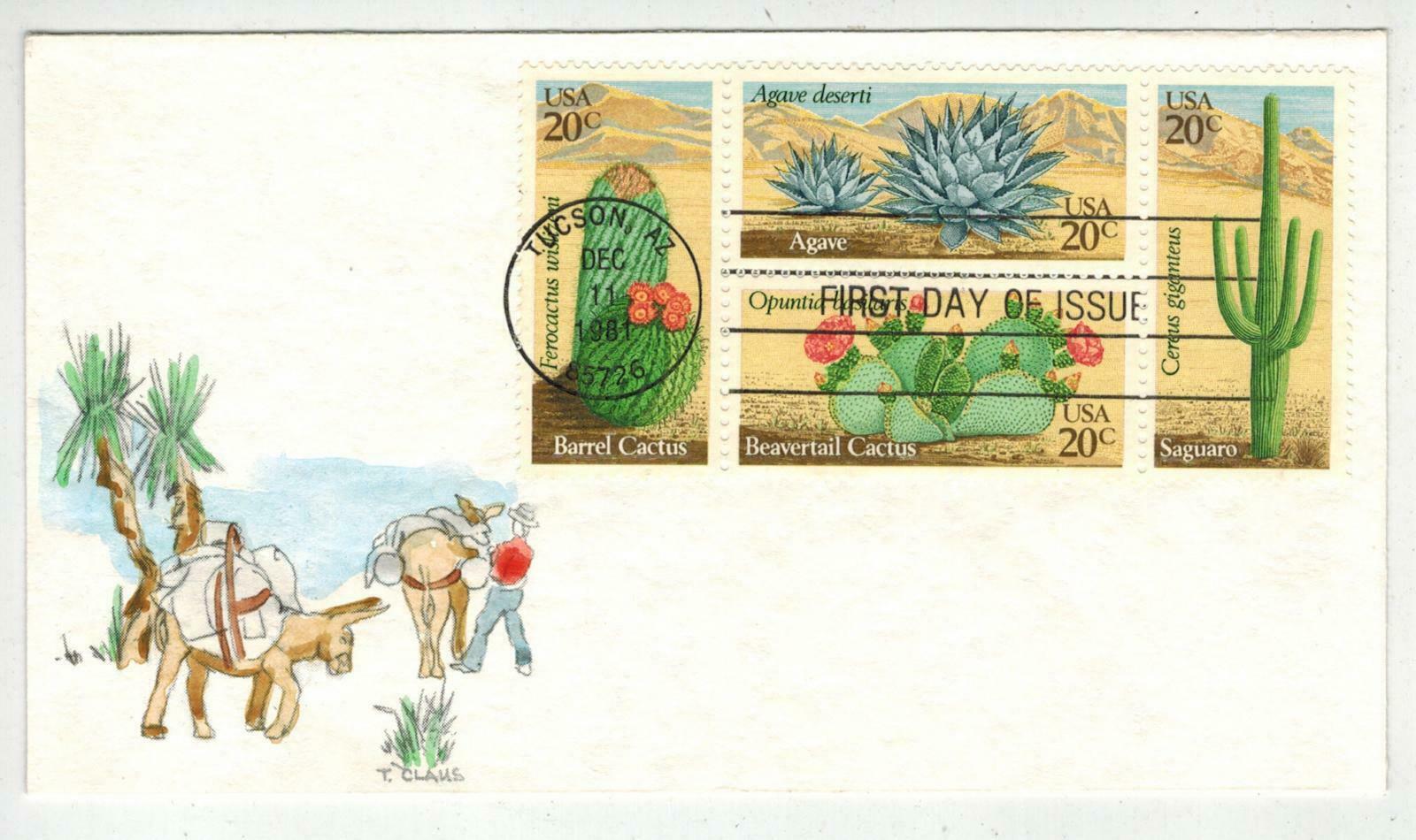 Cactus Phoenix Arizona Block of 4 Stamps 1942/1945 Handpainted ...