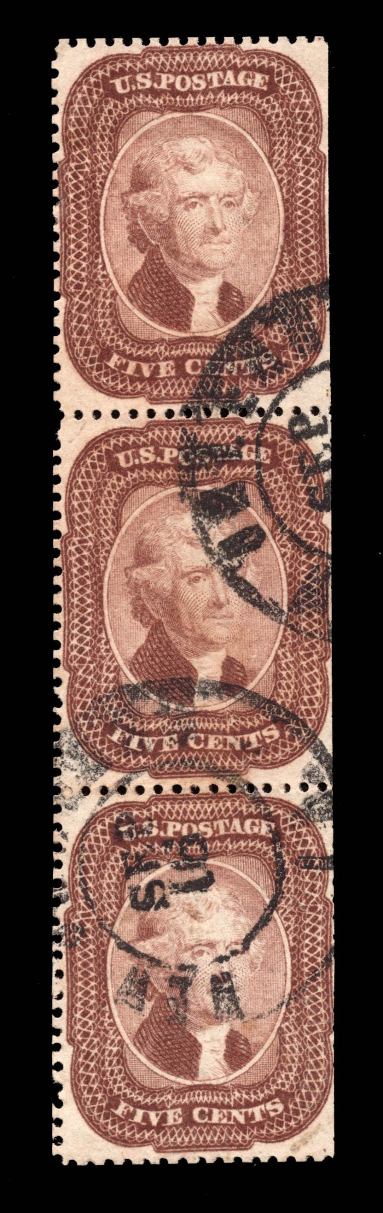 US Stamps # 29 Strip of 3 Used CAT. $1,025 LOT #13366 | United States ...